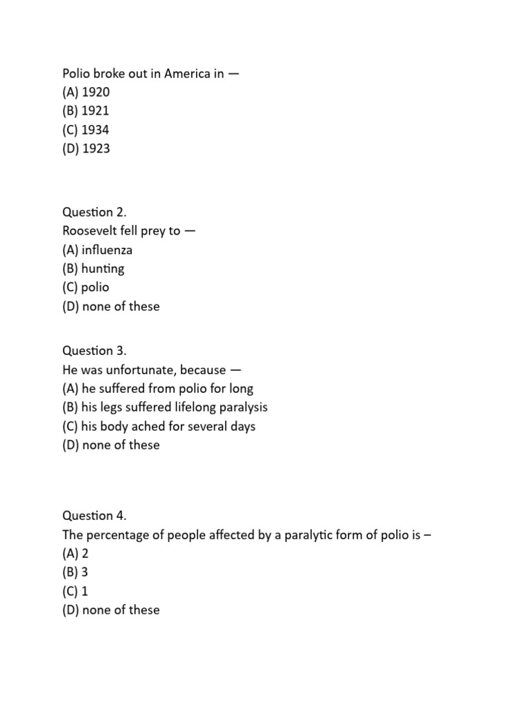 Developement of Polio Vaccine MCQ | PDF | Animal Viral Diseases ...