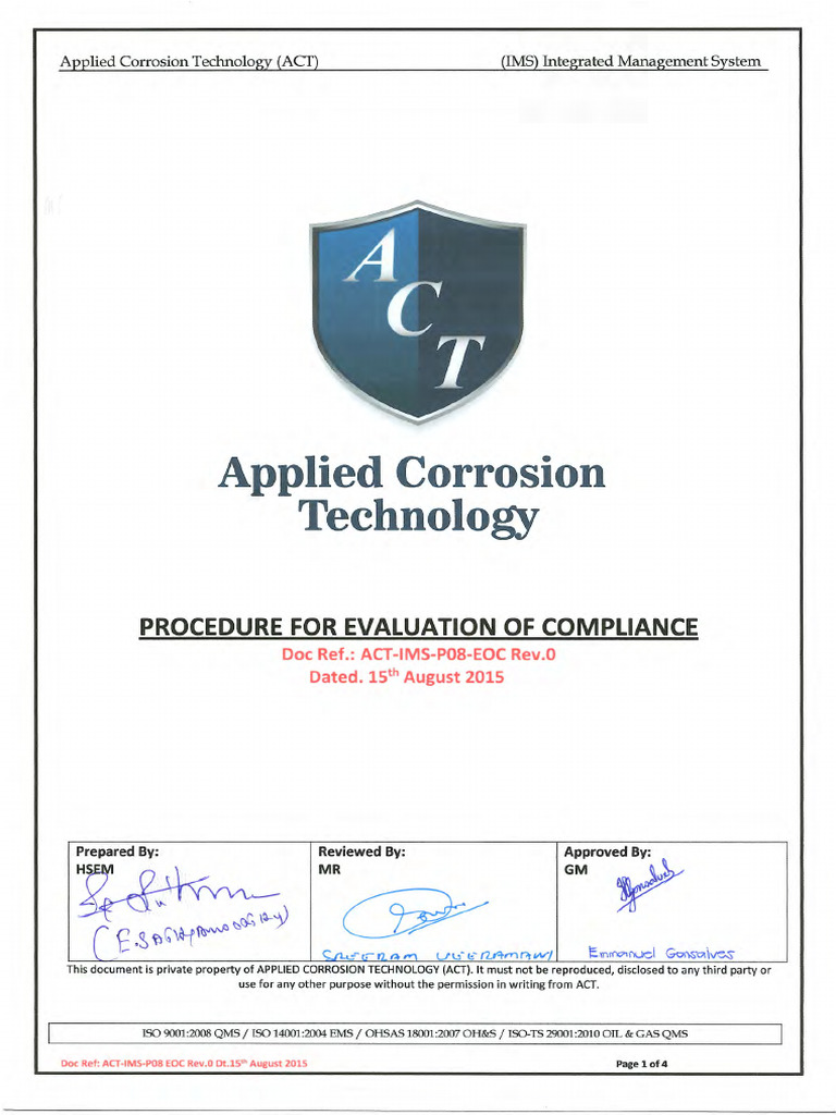 ACT-IMS-P08-EOC-Rev 0 Dt. 15th August 2015 Procedure For Evaluation ...