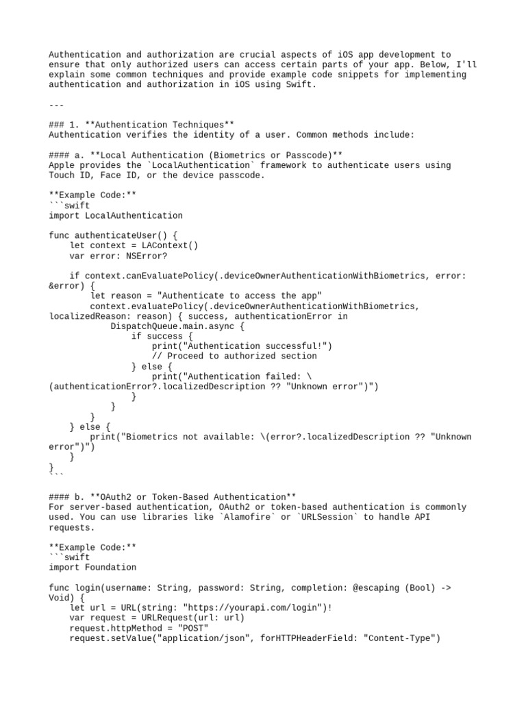 Ios Authentication and Authorization Techniques | PDF | Authentication | Password