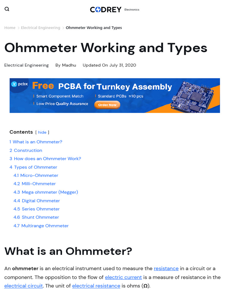 Ohmmeter Working Principle and Types of Ohmmeters - Codrey Electronics ...