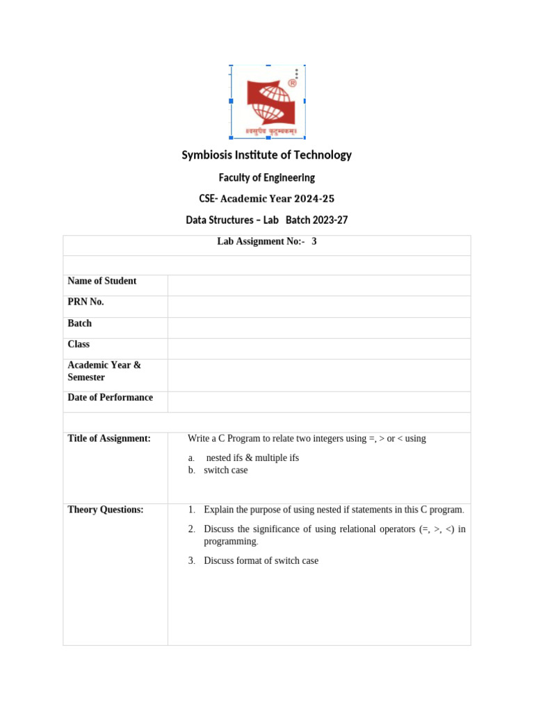 Picl Assi3 Write A C Program To Relate Two Integers Using Or Using Nested Ifs Multiple