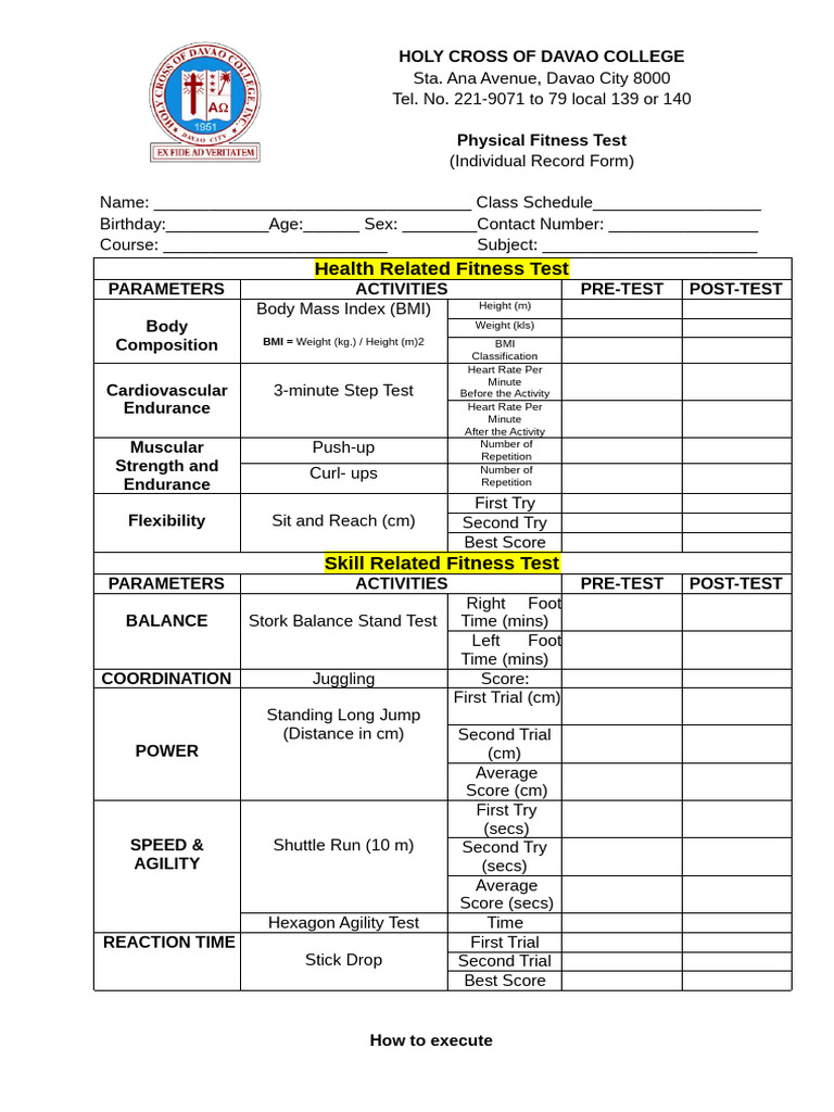 Physical Fitness Test Record Form | PDF | Body Mass Index | Physical ...