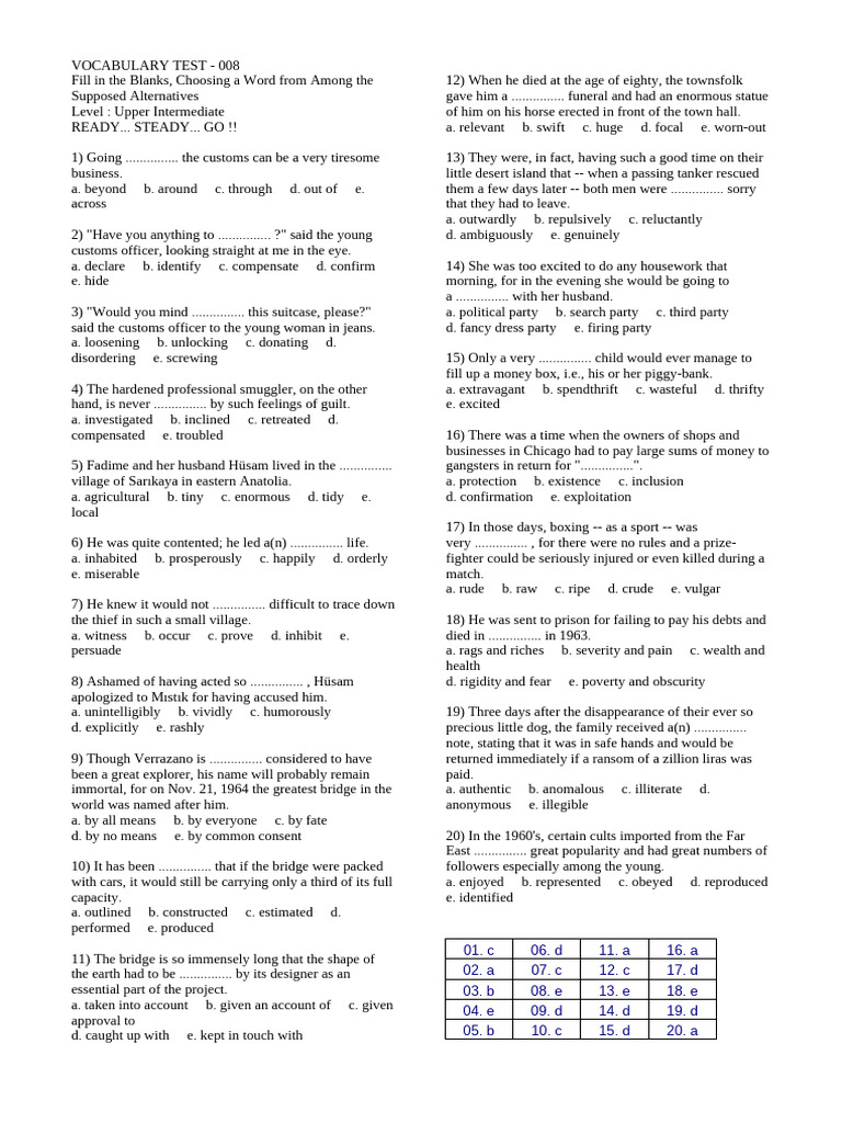 Upper Intermediate Vocabulary Test 008 | PDF