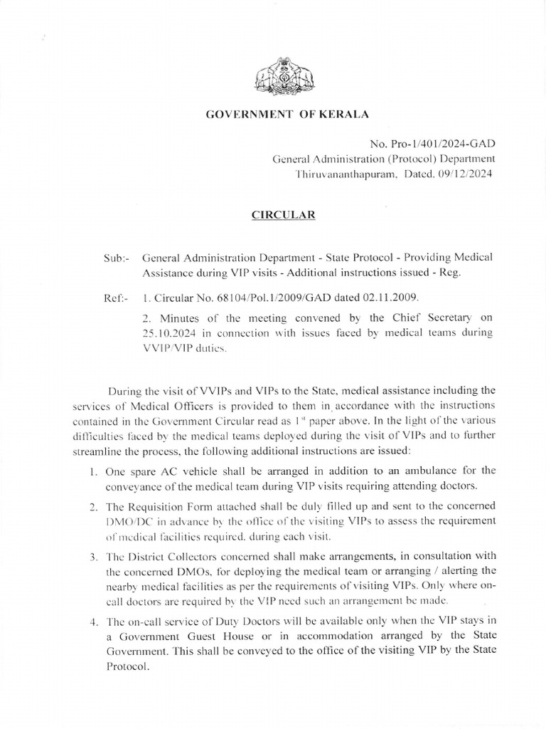 VISIT OF VVIPs VIPs TO KERALA - REQUISITION FORM FOR MEDICAL SUPPORT ...