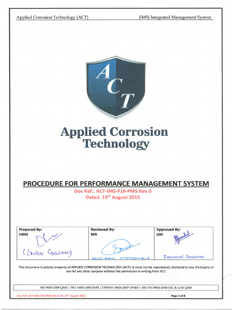 ACT-IMS-P18-PMS-Rev 0 Dt. 15th August 2015 Procedure For Performance ...