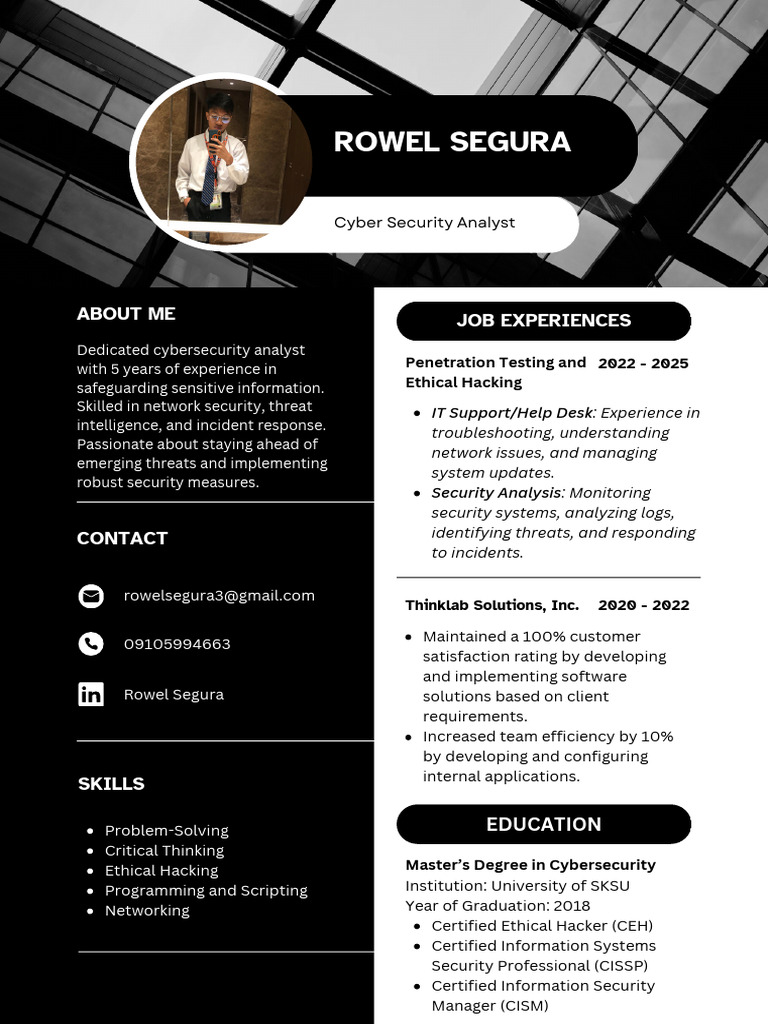Black and White Elegant Cyber Security Analyst | PDF | Security | Computer Security