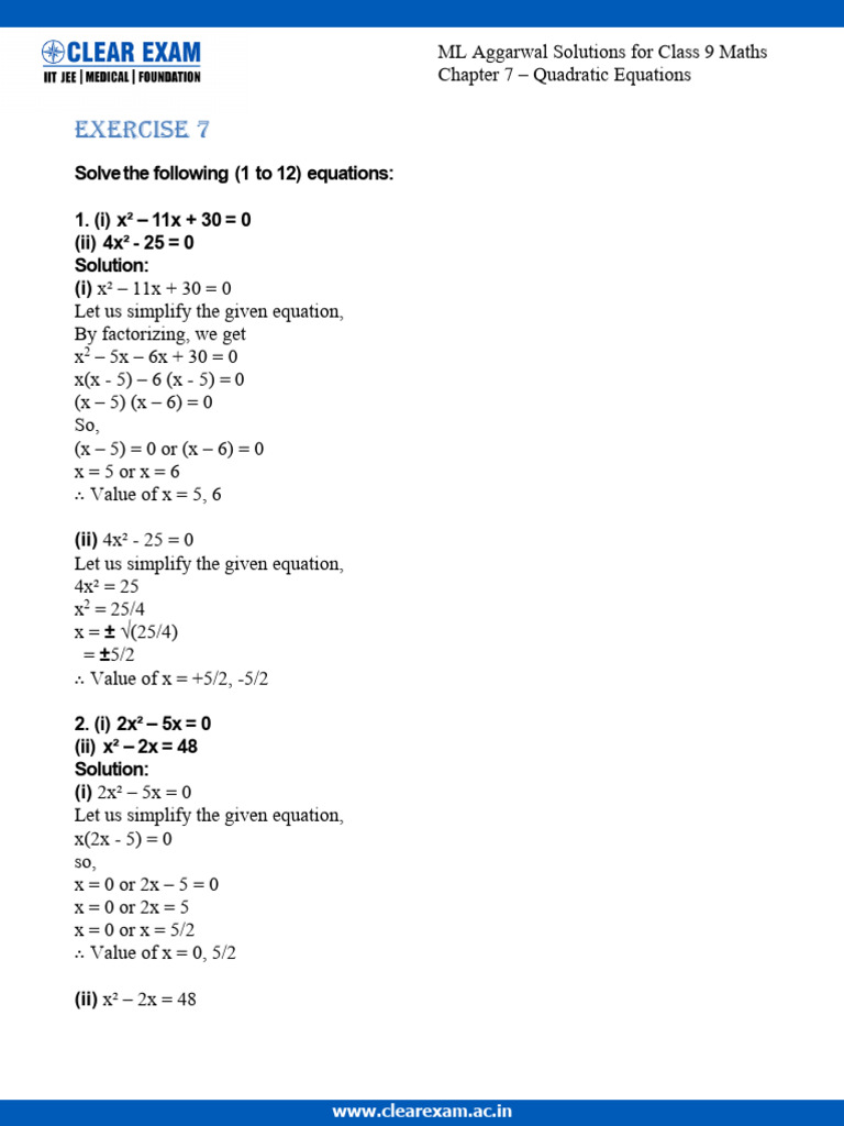 Chapter 7 Quadratic Equations | PDF | Mathematics | Mathematical Objects