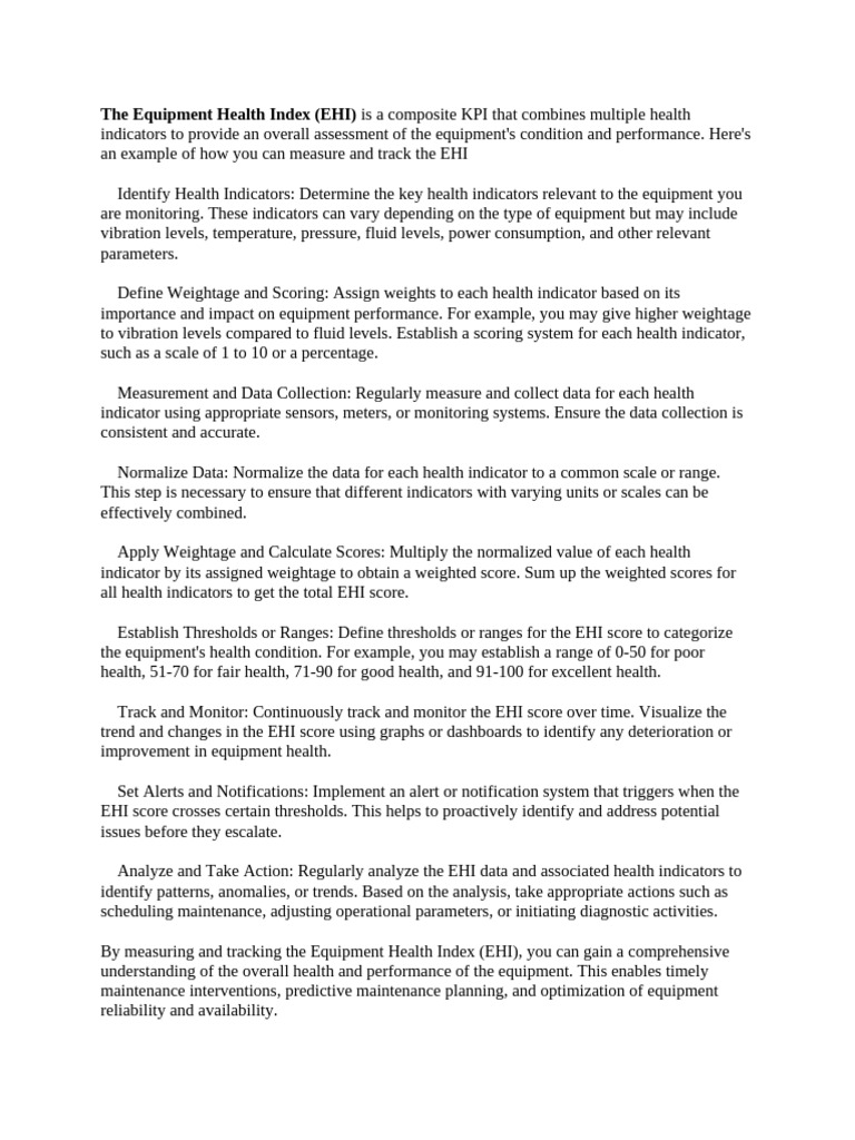 The Equipment Health Index (EHI) KPI | PDF | Reliability Engineering ...