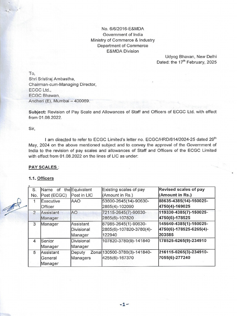 Pay Revision Approval Letter From DoC (Dated 17-02.2025) | PDF