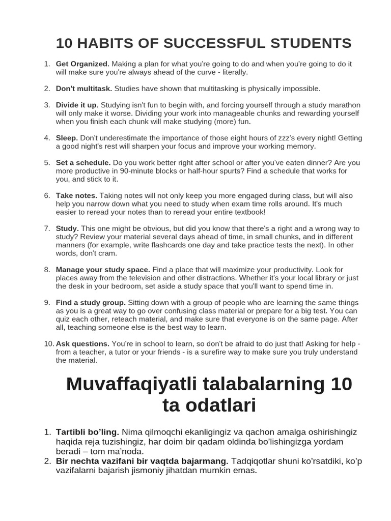 10 Habits of Successful Students | PDF | Brain | Neuroscience