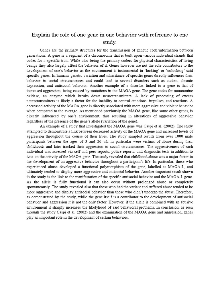 Psychology MAOA Gene SAQ | PDF | Gene | Aggression