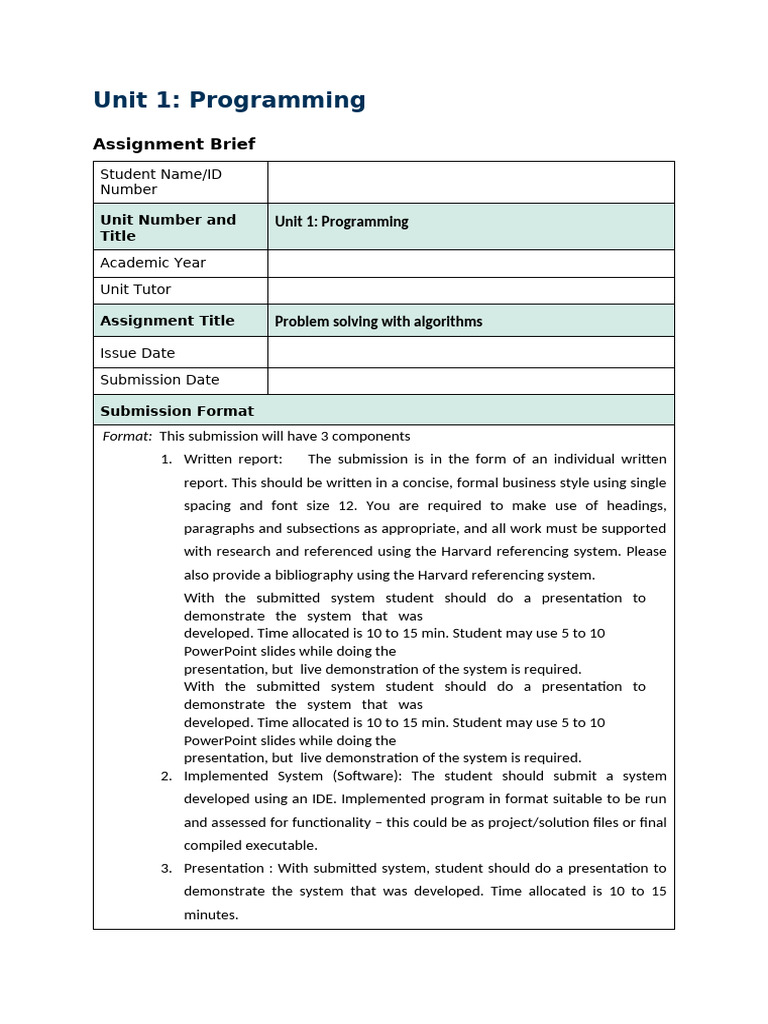 00_NEW Blank_Assignment Brief 1 | PDF | Computer Program | Programming