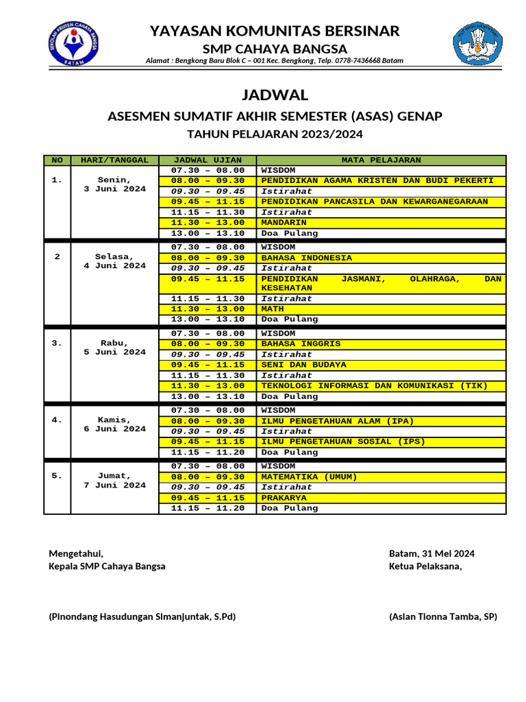 6 Jadwal Pas 2024 | PDF