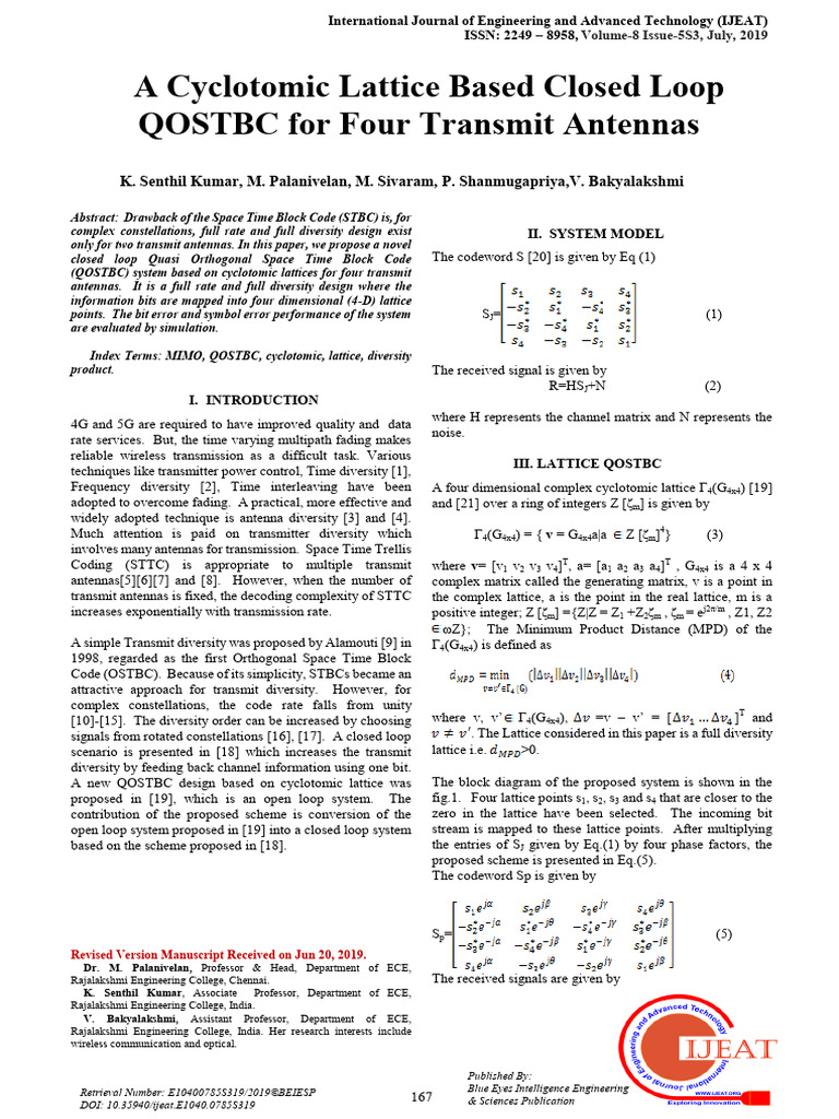 IJEAT_Cyclotomic lattice | PDF | Signal To Noise Ratio | Wireless