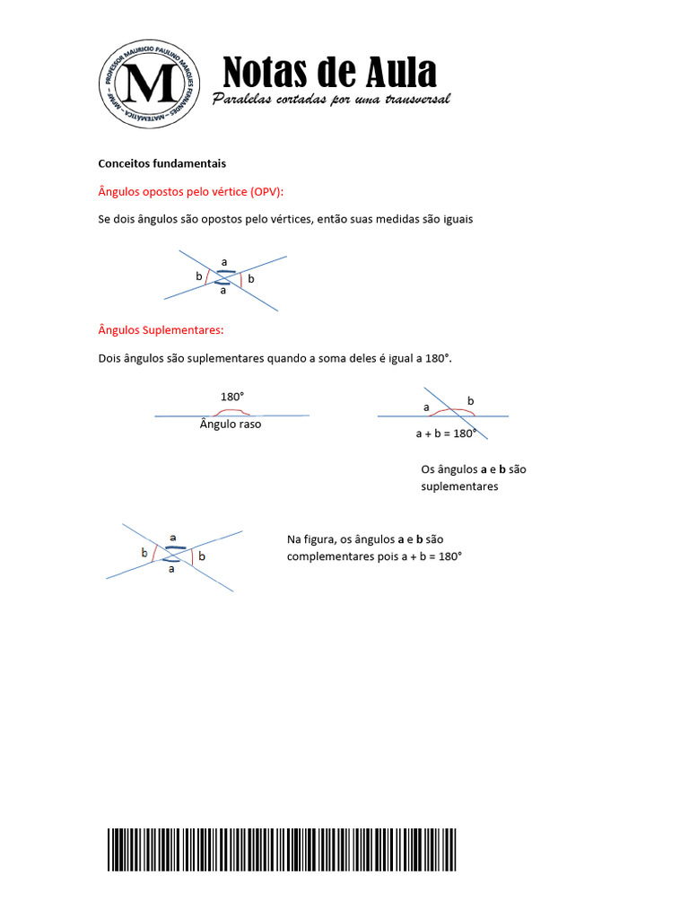 Paralelas Cortadas Por Uma Transversal | PDF | Ângulo | Geometria ...