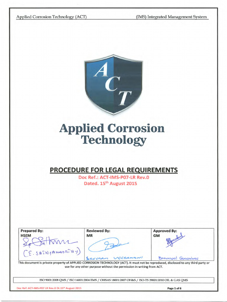 ACT-IMS-P07-LR-Rev 0 Dt. 15th August 2015 Procedure For Legal ...