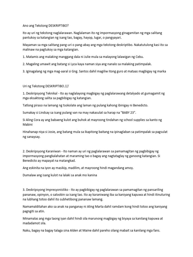 Tekstong DESKRIPTIBO | PDF