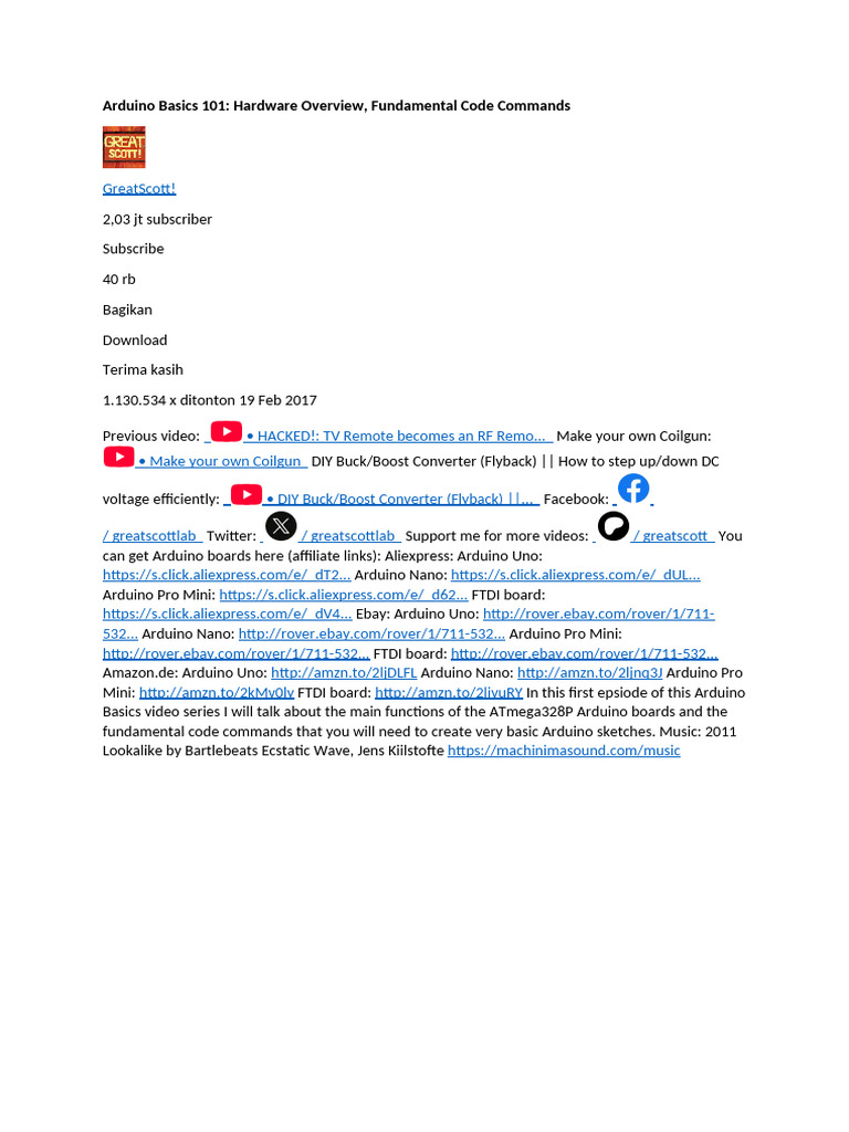 Arduino Basics 101: Hardware Overview, Fundamental Code Commands | PDF
