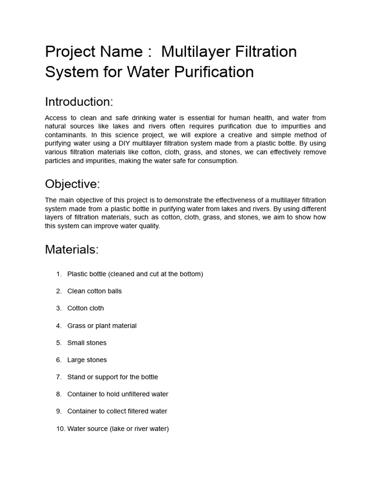DIY Multilayer Water Filtration System | PDF | Filtration | Water ...