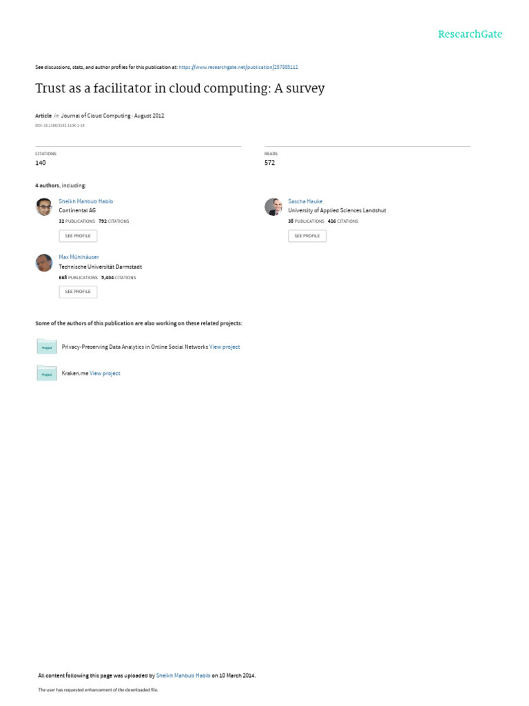 Trust As A Facilitator in Cloud Computing A Survey | PDF | Cloud Computing | Software As A Service