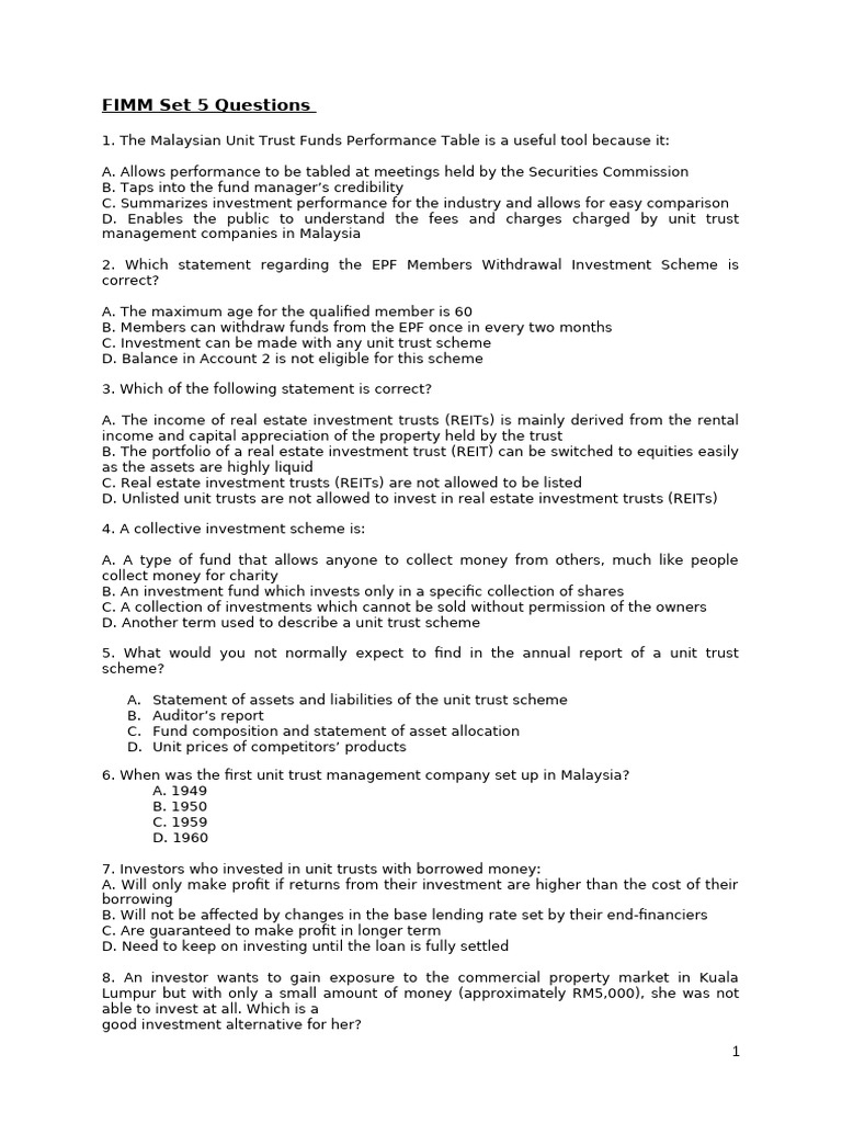 B. CUTE Exam Samples (Qs Only) Set 5 | PDF | Investment Fund | Investing