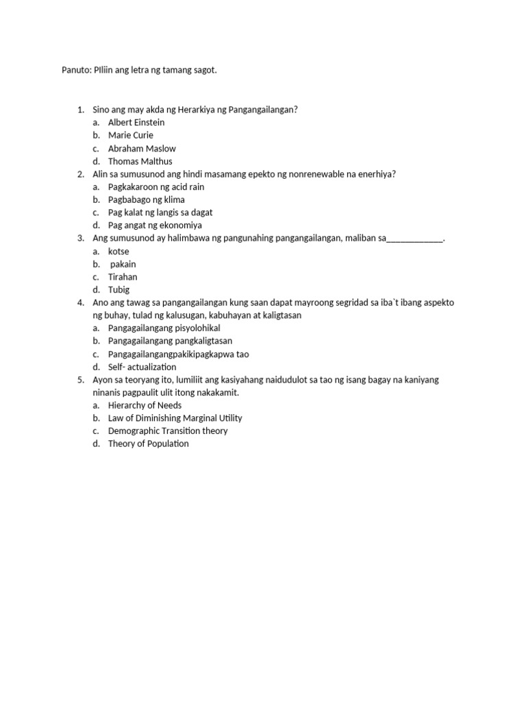 Seatwork - Yaman at Pangangailangan | PDF