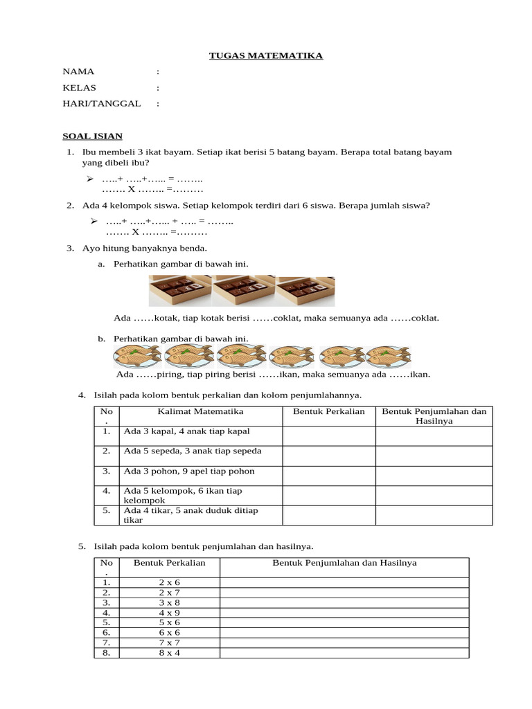 Tugas Matematika: Perkalian dan Penjumlahan | PDF