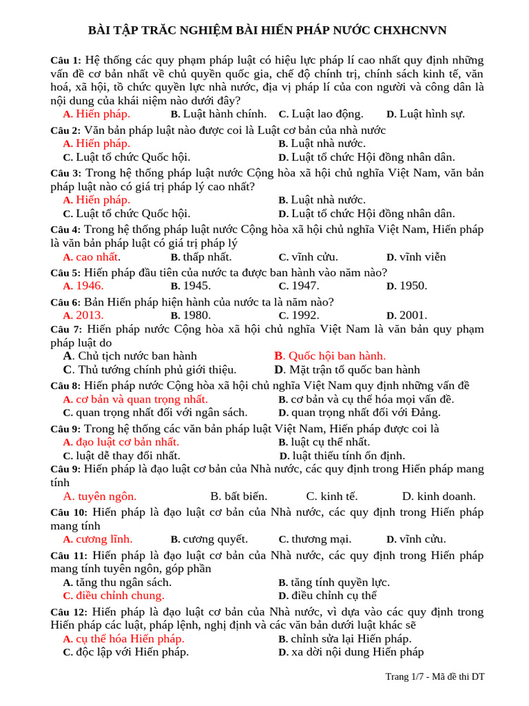 BTTN KĐA Hiến Pháp nước CHXHCNVN | PDF