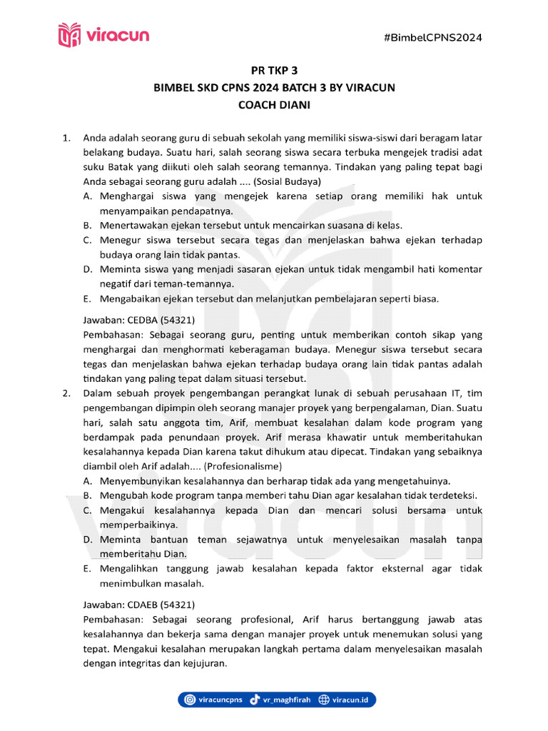 Pembahasan PR TKP 3 - SKD B3 | PDF