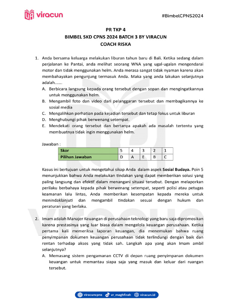 Pembahasan PR TKP 4 - SKD B3 | PDF