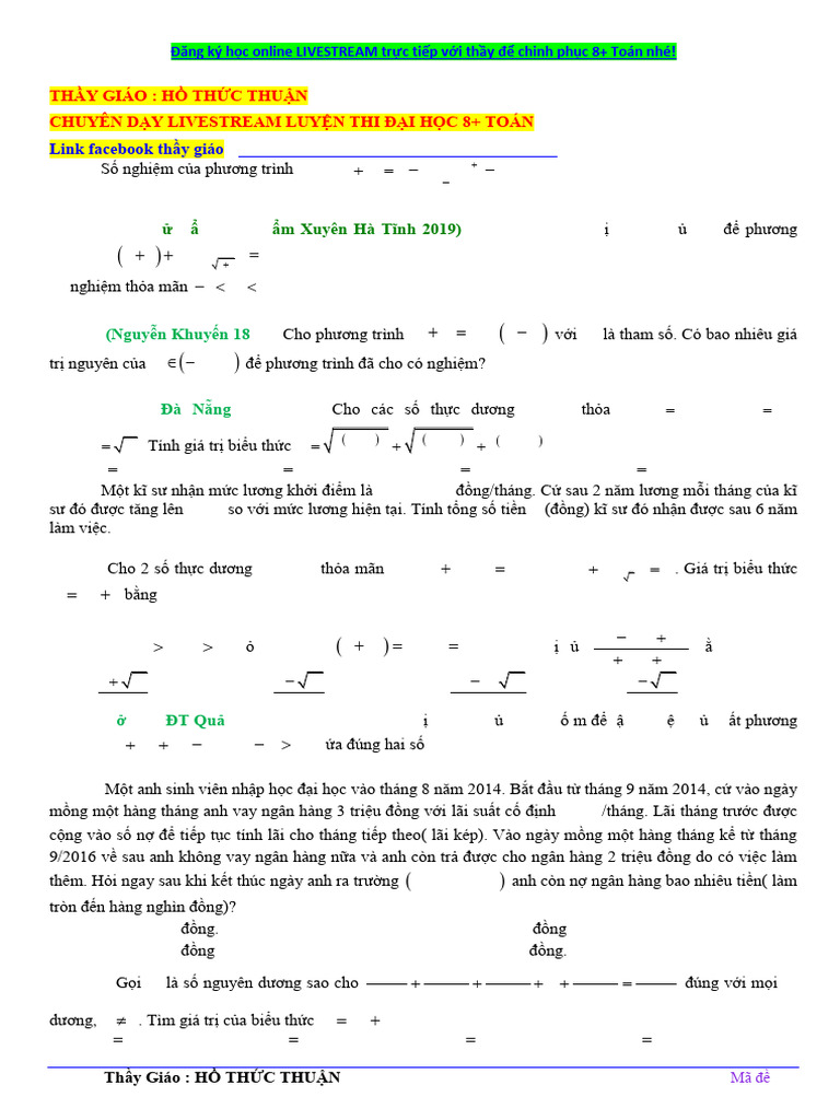 [HỒ THỨC THUẬN]-TUYỂN TẬP VẬN DỤNG HAY NHẤT CHƯƠNG MŨ LÔGA | PDF