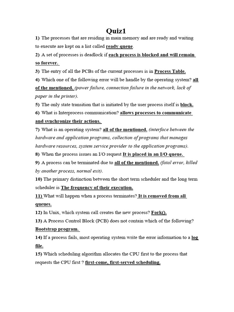 OS_QUIZ 1 | PDF | Process (Computing) | Scheduling (Computing)
