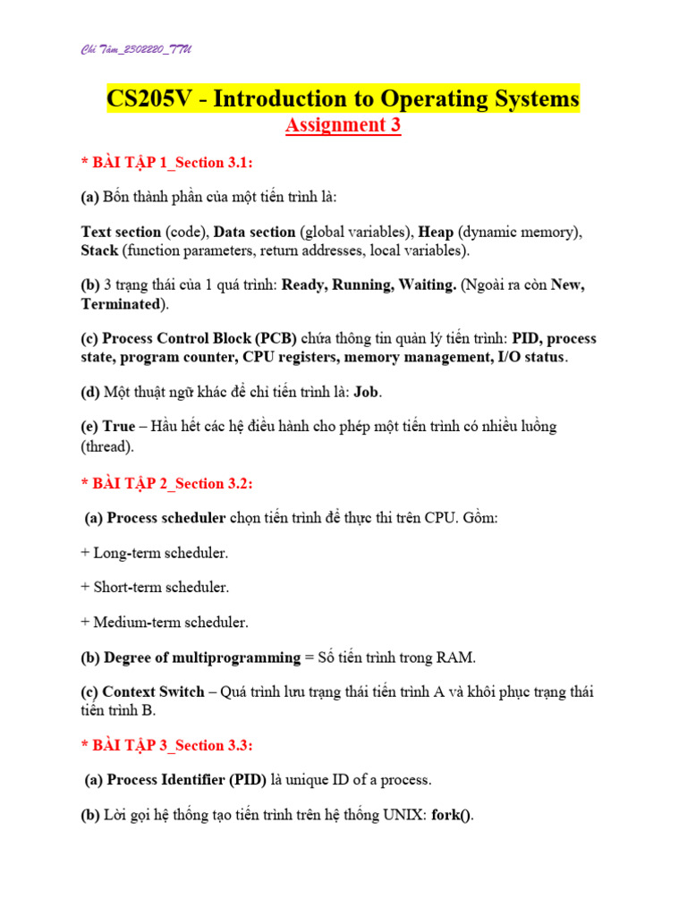 HW03_Assignment 3_CS205V - Introduction to Operating System | PDF