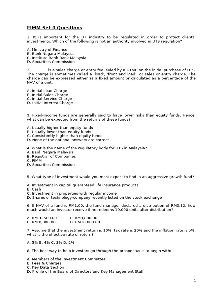 B. CUTE Exam Samples (Qs Only) Set 4 | PDF | Investment Fund | Investing