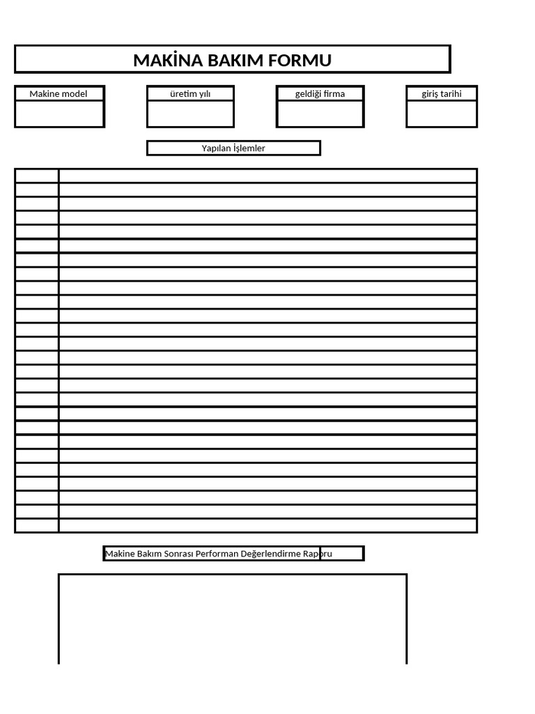 Makina Servis Hazırlık Formu | PDF