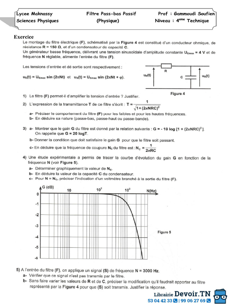 Série D'exercices Filtre Passif Pass Bas 2017 2018 | PDF