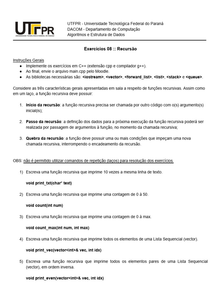 Exercicios08 Recursao | PDF | Recursão | C