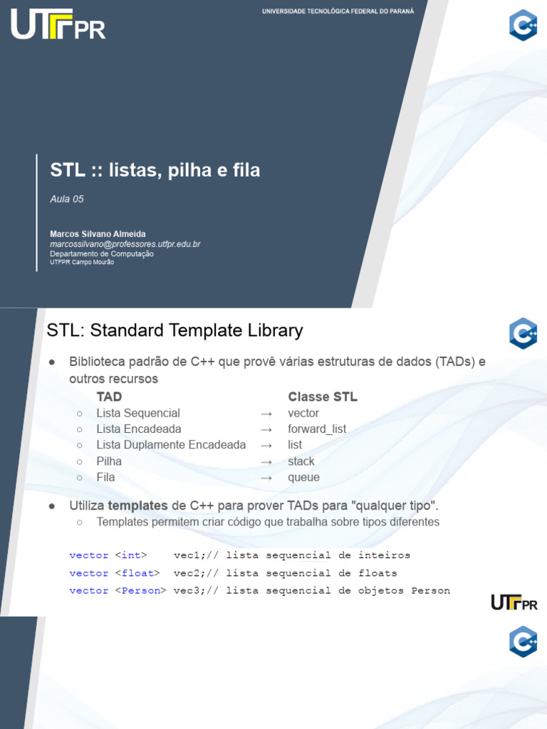aula05_STL_listas_pilha_fila v1.1 | PDF | C ++ | Algoritmos e estruturas de dados
