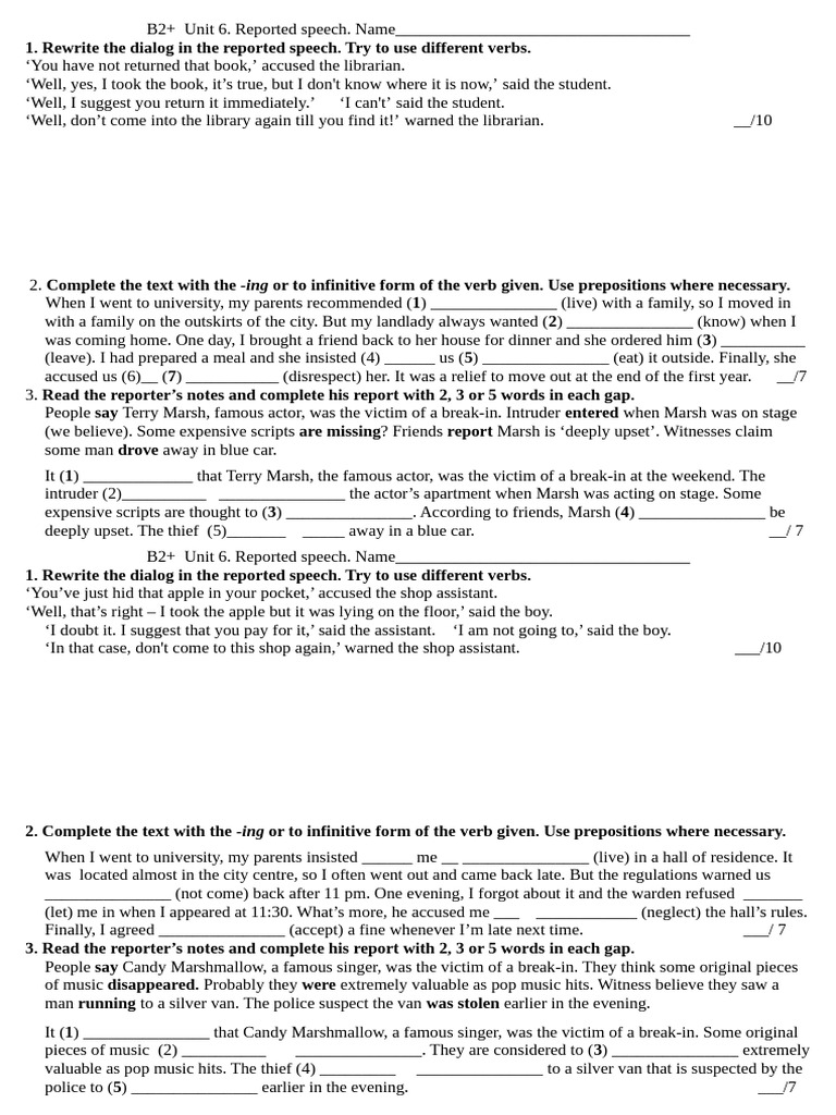 Test Unit 6 Reported Speech B2+ CHeckpoint | PDF