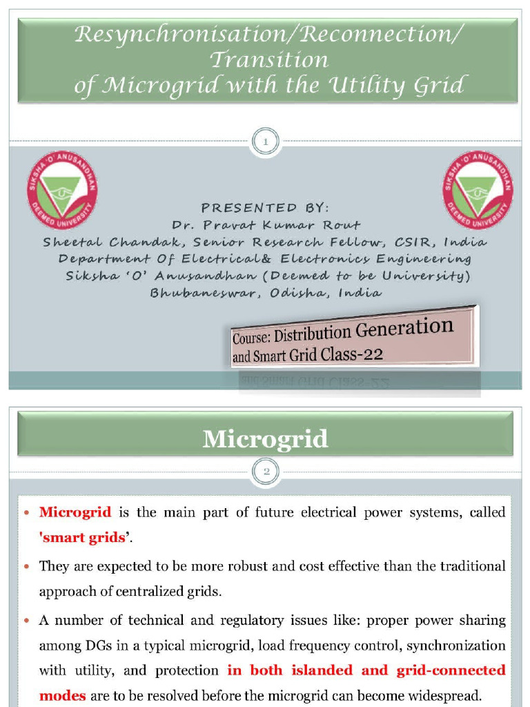 Resynchronisation or Reconnection or Transition of Microgrid With The Utility Grid | PDF