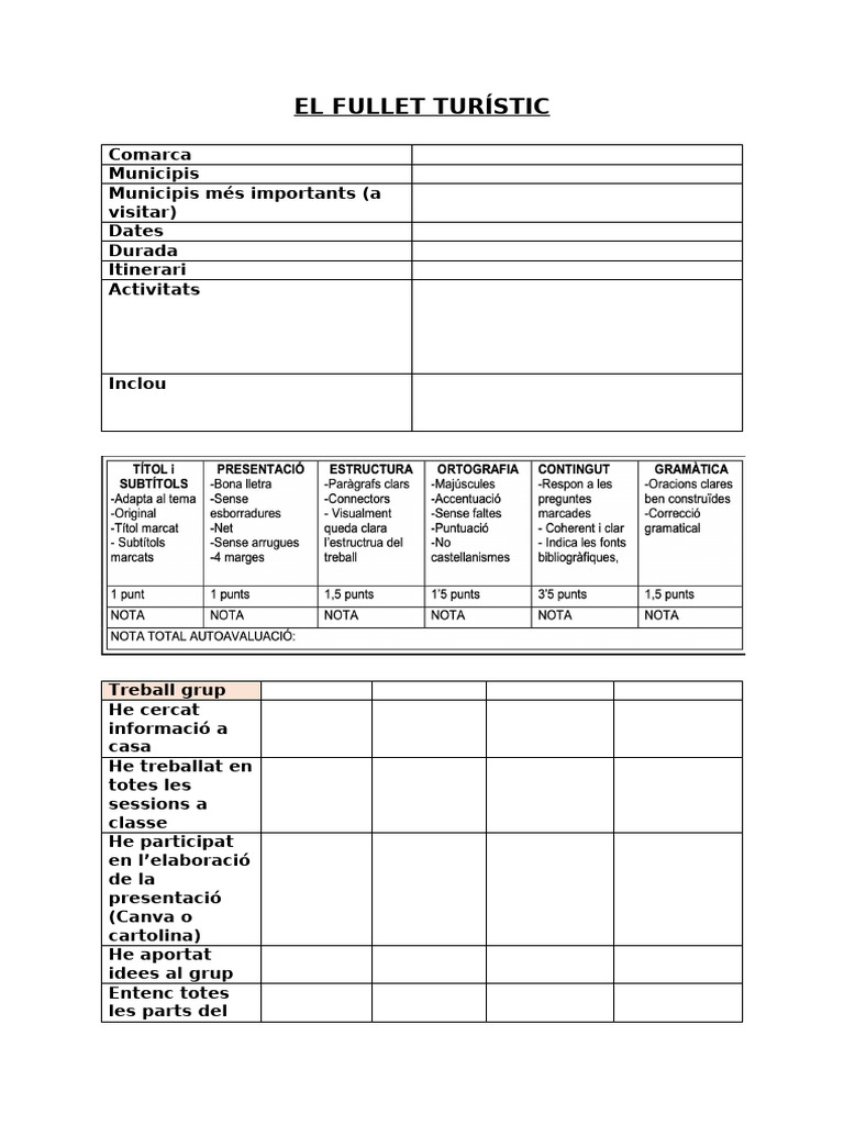 Avaluació EL FULLET TURÍSTIC | PDF