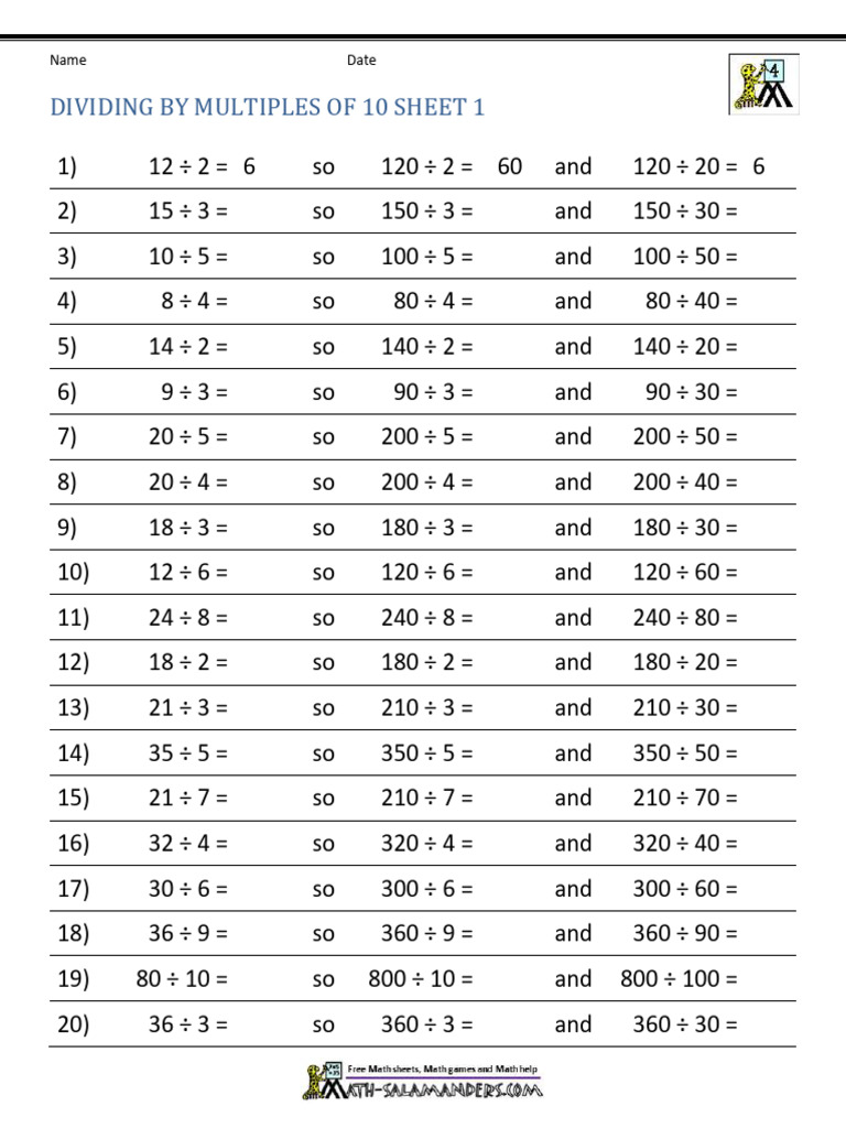 4th Grade Division Practice | PDF