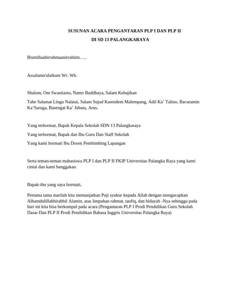 Susunan Acara Dan Doa PLP | PDF