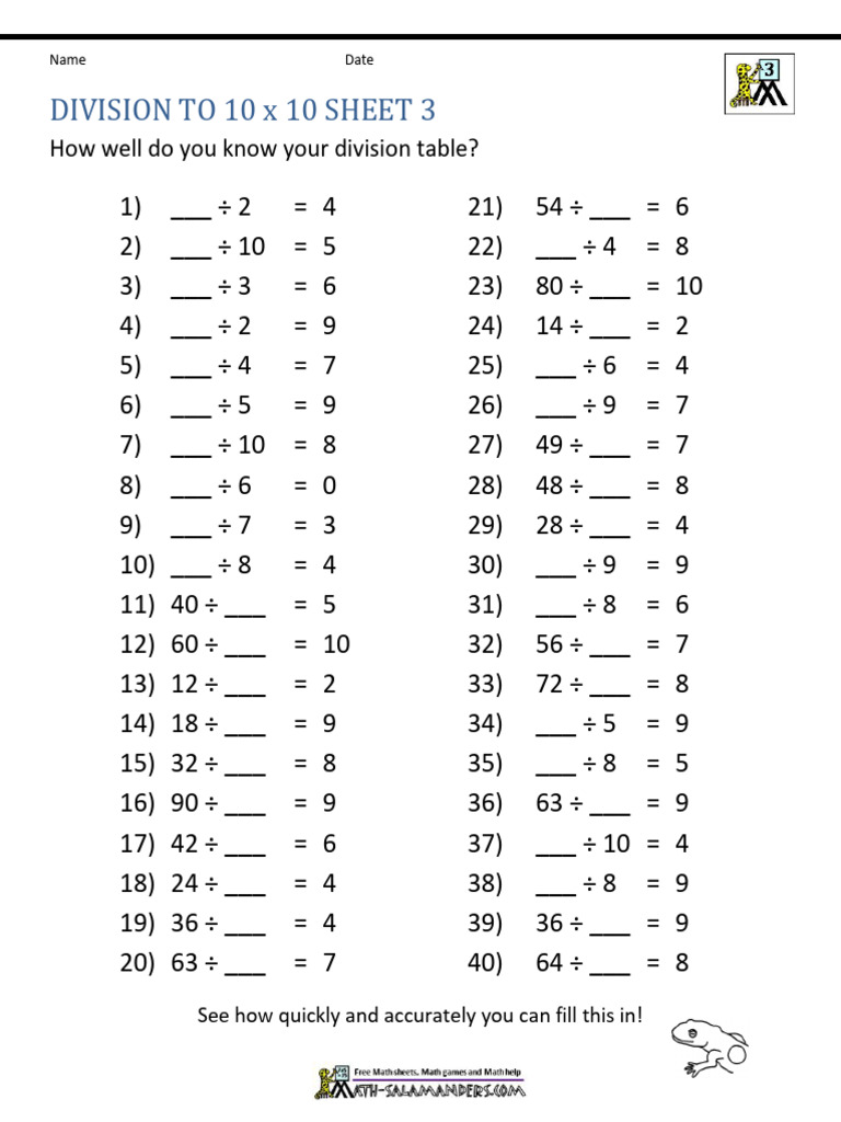 Division Practice Worksheet Answers | PDF