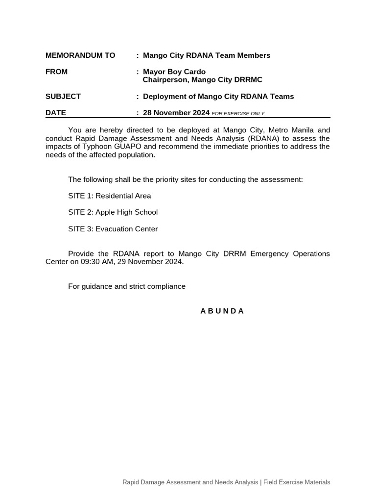 Mango City RDANA Deployment Memo | PDF