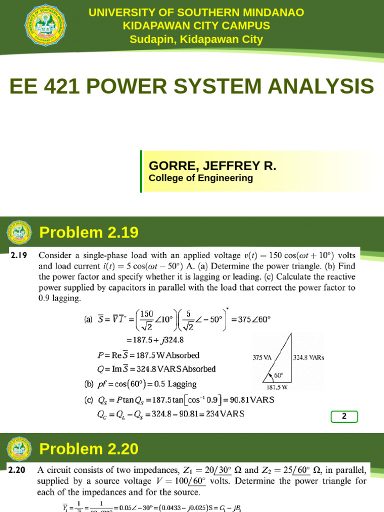 Ee 421 Power System Analysis Seatwork 2-5-2025 | PDF