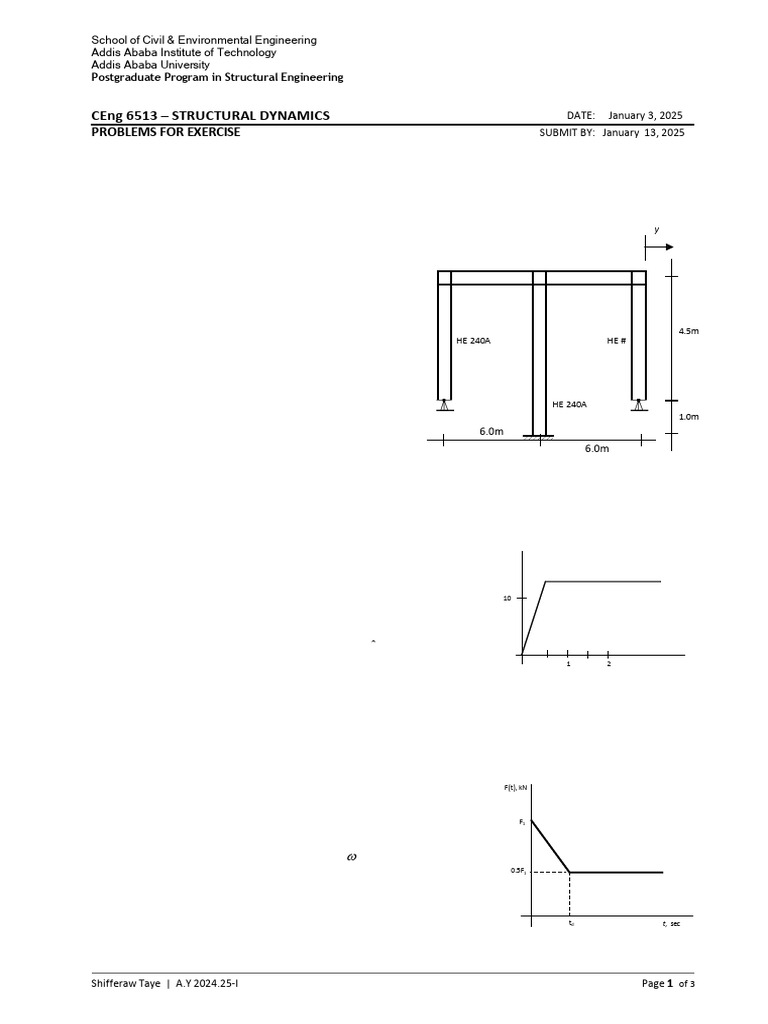 DYNA-02 SDOF Systems Problems For Exercise 2024.25-I | PDF | Classical ...