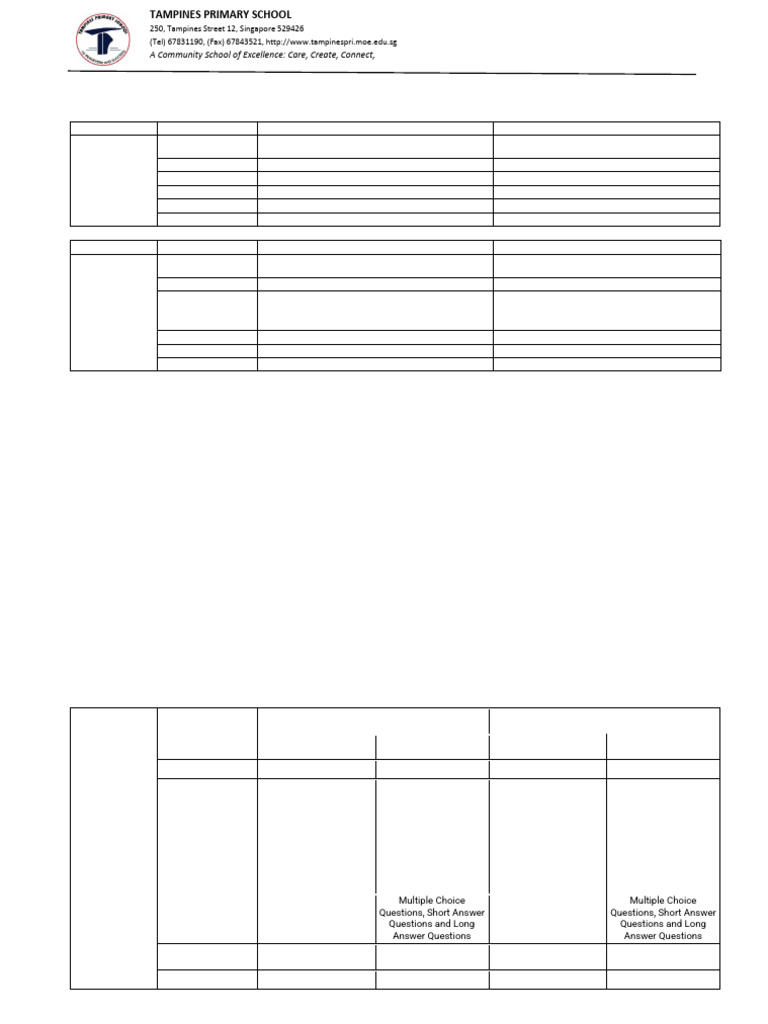 Tampines Primary P3 Assessment Schedule | PDF | Multiple Choice ...