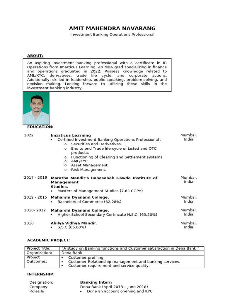 Amit Mahendra Navarang For Am Kyc For First Global | PDF | Banks | Business