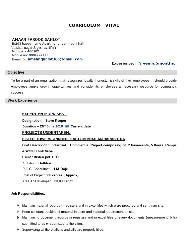 Amaan Gahlot CV Civil | PDF